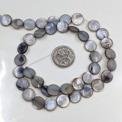 Freshwater Shell - Flat Round Smokey Grey - I strand | Blue Wren Mosaics